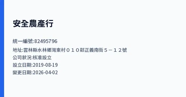 安全農產行的照片-統編 82495796(雲林縣) 公司登記資料與營業項目詳細圖表