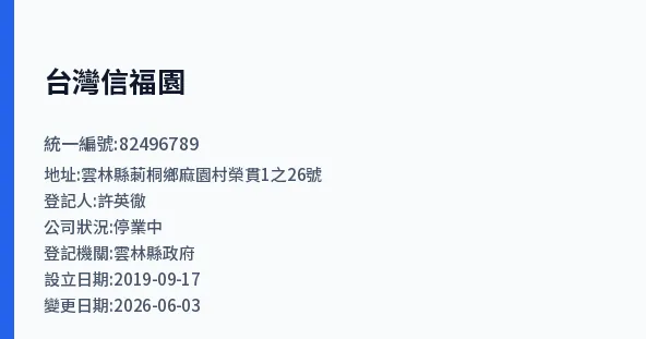 台灣信福園的照片-統編 82496789(雲林縣) 公司登記資料與營業項目詳細圖表