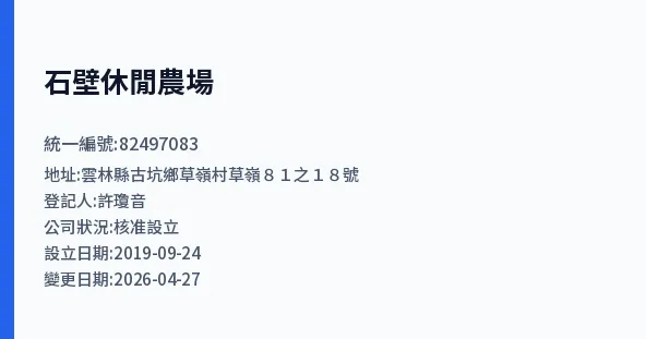 石壁休閒農場的照片-統編 82497083(雲林縣) 公司登記資料與營業項目詳細圖表