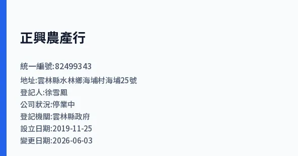 正興農產行的照片-統編 82499343(雲林縣) 公司登記資料與營業項目詳細圖表