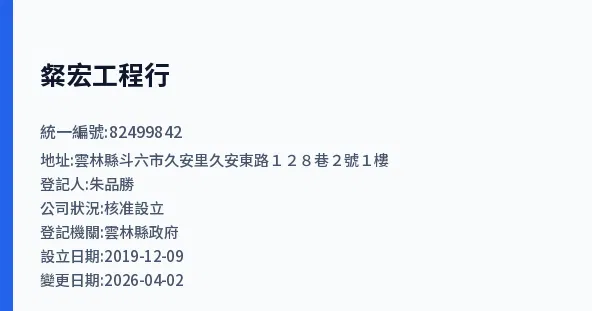 粲宏工程行的照片-統編 82499842(雲林縣) 公司登記資料與營業項目詳細圖表