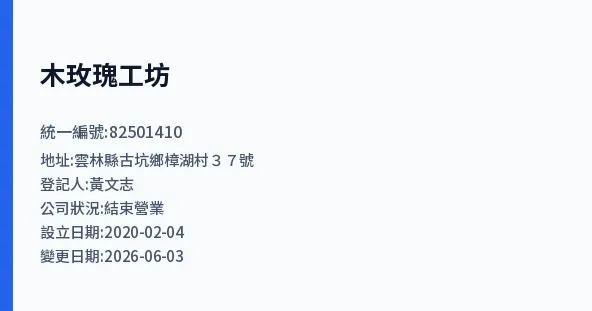 木玫瑰工坊的照片-統編 82501410(雲林縣) 公司登記資料與營業項目詳細圖表
