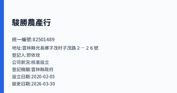 駿勝農產行的照片-統編 82501489(雲林縣) 公司登記資料與營業項目詳細圖表