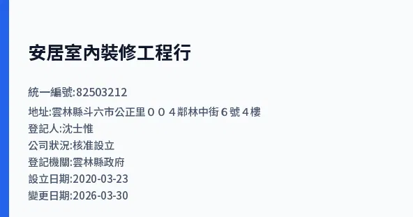 安居室內裝修工程行的照片-統編 82503212(雲林縣) 公司登記資料與營業項目詳細圖表