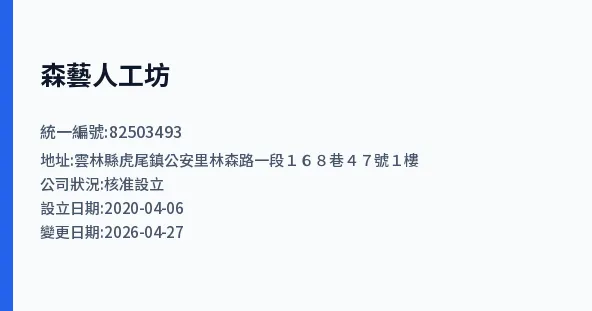 森藝人工坊的照片-統編 82503493(雲林縣) 公司登記資料與營業項目詳細圖表