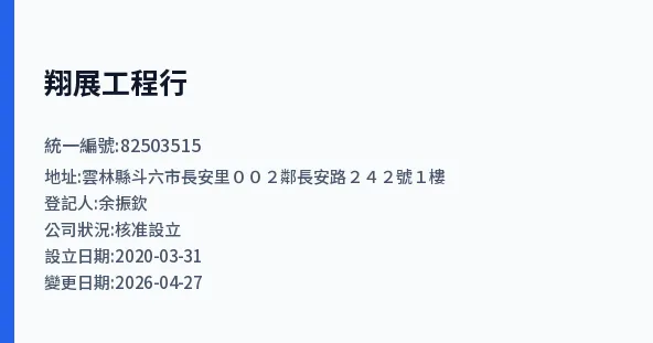翔展工程行的照片-統編 82503515(雲林縣) 公司登記資料與營業項目詳細圖表