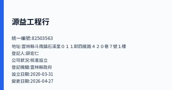 源益工程行的照片-統編 82503563(雲林縣) 公司登記資料與營業項目詳細圖表