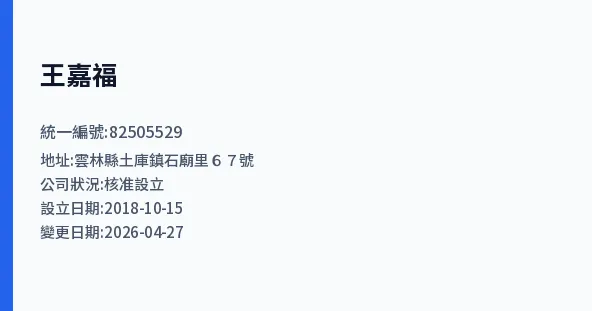 王嘉福的照片-統編 82505529(雲林縣) 公司登記資料與營業項目詳細圖表