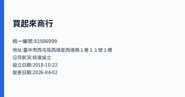 買起來商行的照片-統編 82506999(臺中市) 公司登記資料與營業項目詳細圖表