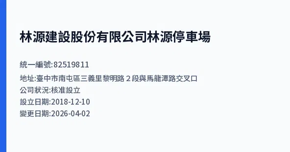林源建設股份有限公司林源停車場的照片-統編 82519811(臺中市) 公司登記資料與營業項目詳細圖表