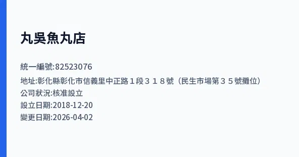 丸吳魚丸店的照片-統編 82523076(彰化縣) 公司登記資料與營業項目詳細圖表