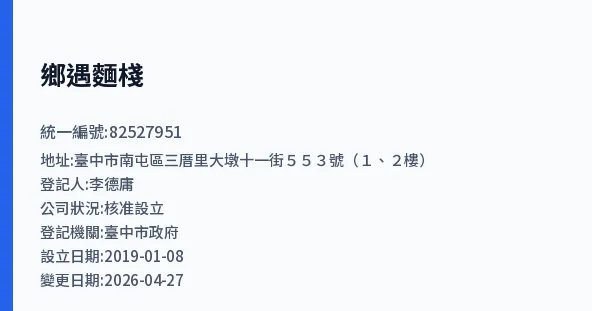 鄉遇麵棧的照片-統編 82527951(臺中市) 公司登記資料與營業項目詳細圖表