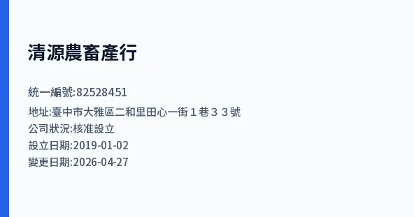 清源農畜產行的照片-統編 82528451(臺中市) 公司登記資料與營業項目詳細圖表