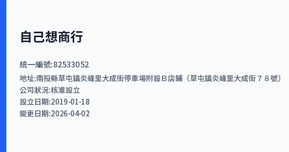 自己想商行的照片-統編 82533052(南投縣) 公司登記資料與營業項目詳細圖表