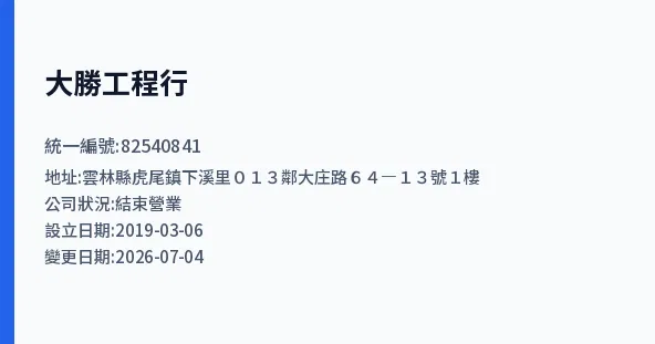 大勝工程行的照片-統編 82540841(雲林縣) 公司登記資料與營業項目詳細圖表