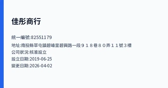 佳彤商行的照片-統編 82551179(南投縣) 公司登記資料與營業項目詳細圖表