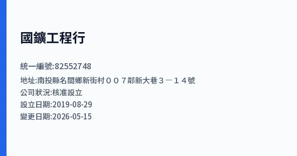 國鑛工程行的照片-統編 82552748(南投縣) 公司登記資料與營業項目詳細圖表
