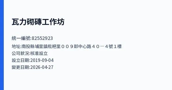瓦力砌磚工作坊的照片-統編 82552923(南投縣) 公司登記資料與營業項目詳細圖表