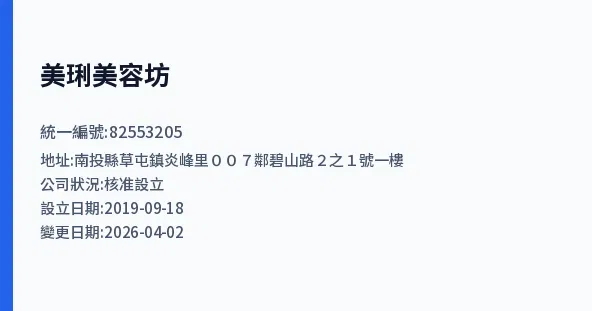 美琍美容坊的照片-統編 82553205(南投縣) 公司登記資料與營業項目詳細圖表