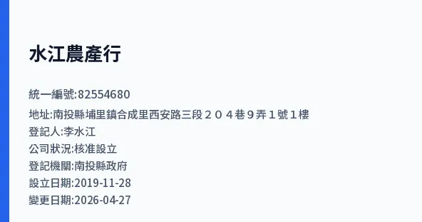水江農產行的照片-統編 82554680(南投縣) 公司登記資料與營業項目詳細圖表