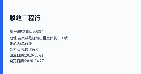 駿銓工程行的照片-統編 82560894(苗栗縣) 公司登記資料與營業項目詳細圖表