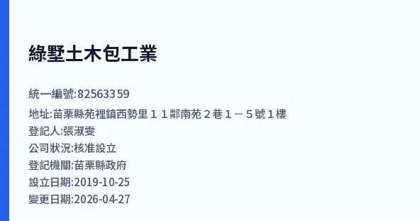 綠墅土木包工業的照片-統編 82563359(苗栗縣) 公司登記資料與營業項目詳細圖表