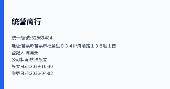 統營商行的照片-統編 82563484(苗栗縣) 公司登記資料與營業項目詳細圖表