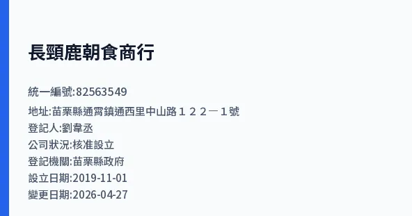 長頸鹿朝食商行的照片-統編 82563549(苗栗縣) 公司登記資料與營業項目詳細圖表