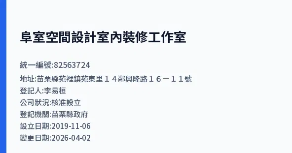 阜室空間設計室內裝修工作室的照片-統編 82563724(苗栗縣) 公司登記資料與營業項目詳細圖表