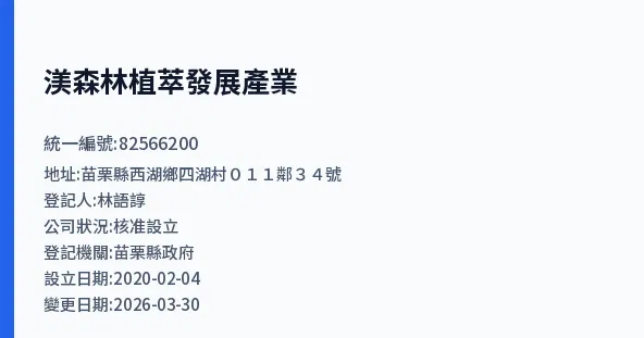 渼森林植萃發展產業的照片-統編 82566200(苗栗縣) 公司登記資料與營業項目詳細圖表