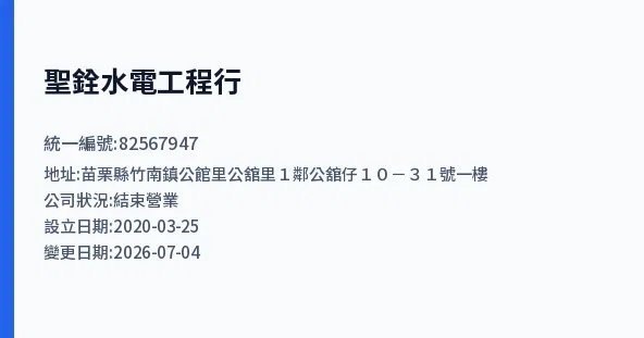 聖銓水電工程行的照片-統編 82567947(苗栗縣) 公司登記資料與營業項目詳細圖表