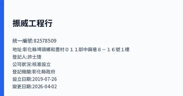 振威工程行的照片-統編 82578509(彰化縣) 公司登記資料與營業項目詳細圖表
