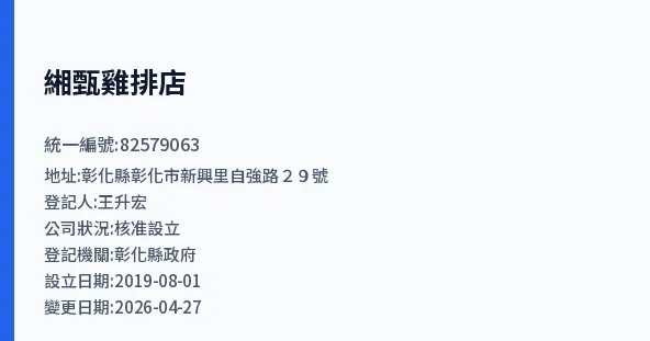 緗甄雞排店的照片-統編 82579063(彰化縣) 公司登記資料與營業項目詳細圖表