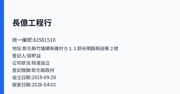 長億工程行的照片-統編 82581510(彰化縣) 公司登記資料與營業項目詳細圖表