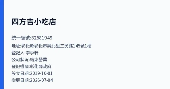 四方吉小吃店的照片-統編 82581949(彰化縣) 公司登記資料與營業項目詳細圖表