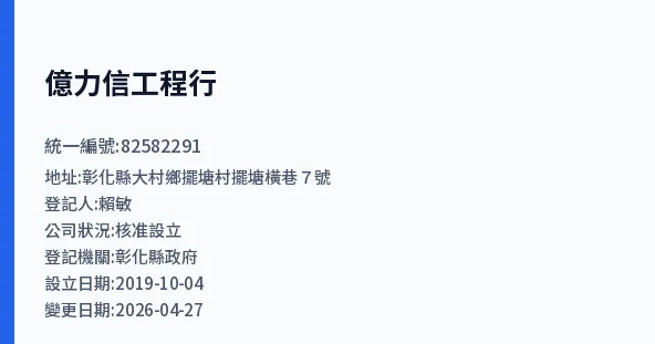 億力信工程行的照片-統編 82582291(彰化縣) 公司登記資料與營業項目詳細圖表