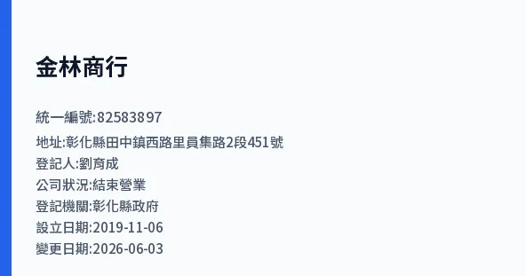 金林商行的照片-統編 82583897(彰化縣) 公司登記資料與營業項目詳細圖表