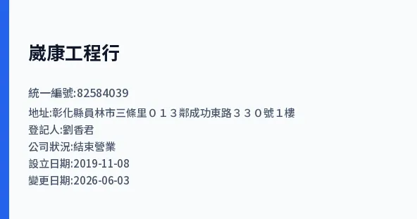 崴康工程行的照片-統編 82584039(彰化縣) 公司登記資料與營業項目詳細圖表