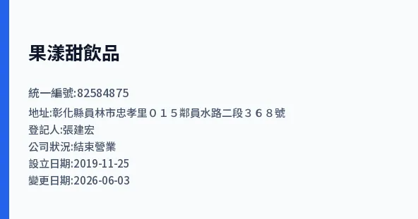 果漾甜飲品的照片-統編 82584875(彰化縣) 公司登記資料與營業項目詳細圖表