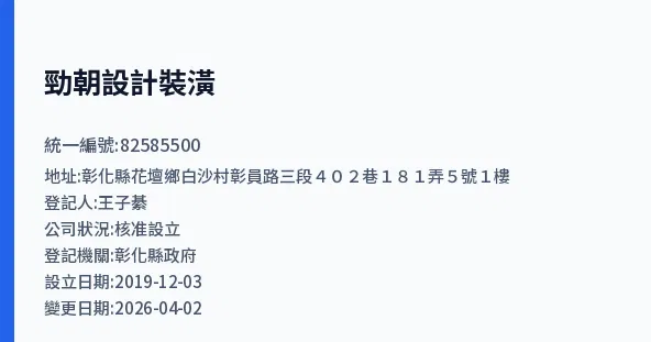 勁朝設計裝潢的照片-統編 82585500(彰化縣) 公司登記資料與營業項目詳細圖表