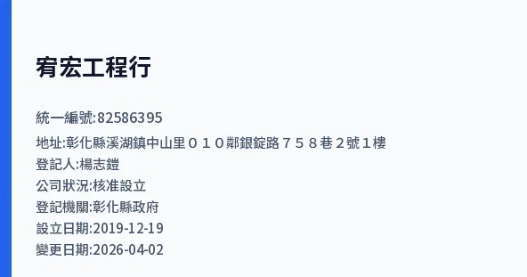 宥宏工程行的照片-統編 82586395(彰化縣) 公司登記資料與營業項目詳細圖表
