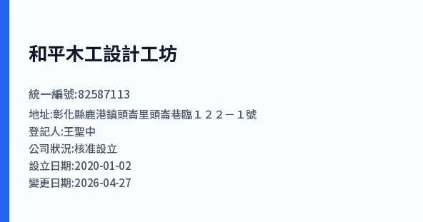 和平木工設計工坊的照片-統編 82587113(彰化縣) 公司登記資料與營業項目詳細圖表