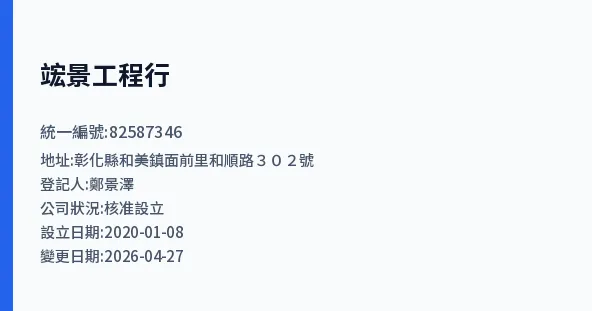 竤景工程行的照片-統編 82587346(彰化縣) 公司登記資料與營業項目詳細圖表