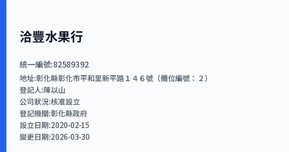 洽豐水果行的照片-統編 82589392(彰化縣) 公司登記資料與營業項目詳細圖表