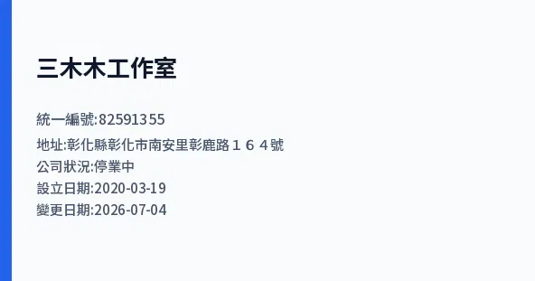 三木木工作室的照片-統編 82591355(彰化縣) 公司登記資料與營業項目詳細圖表