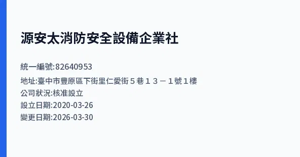 源安太消防安全設備企業社的照片-統編 82640953(臺中市) 公司登記資料與營業項目詳細圖表