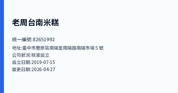 老周台南米糕的照片-統編 82651992(臺中市) 公司登記資料與營業項目詳細圖表