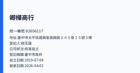 卿樺商行的照片-統編 82656217(臺中市) 公司登記資料與營業項目詳細圖表