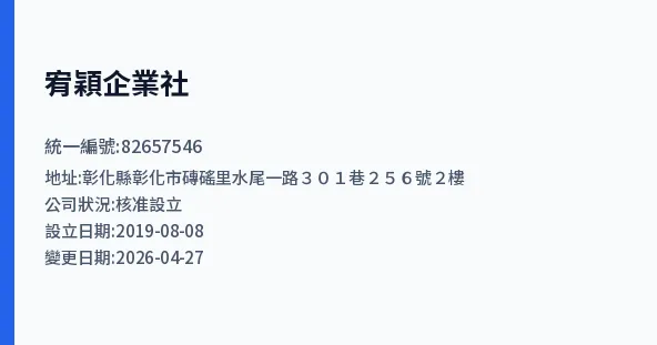 宥穎企業社的照片-統編 82657546(彰化縣) 公司登記資料與營業項目詳細圖表