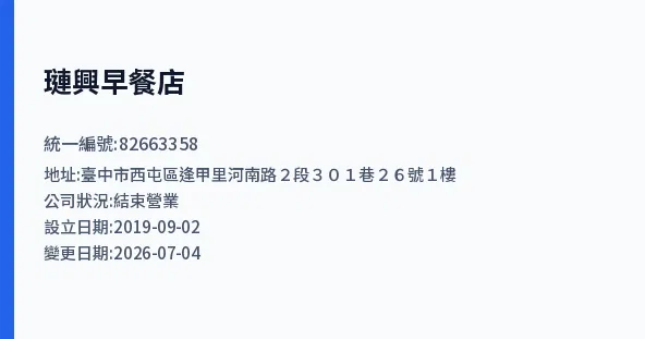 璉興早餐店的照片-統編 82663358(臺中市) 公司登記資料與營業項目詳細圖表
